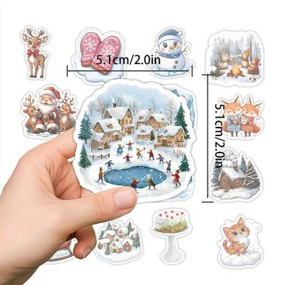 50PCS Christmas Stickers Cute Snowman Santa Claus Cartoon De