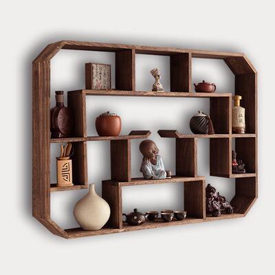 博架实木中式壁挂多式茶架NGE子置物架墙古上简约现代客厅博宝阁