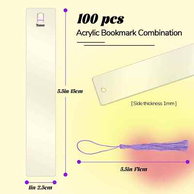 200CPS亚克力空白书签带彩色签流苏散无品牌/装用于DIY书工标艺礼