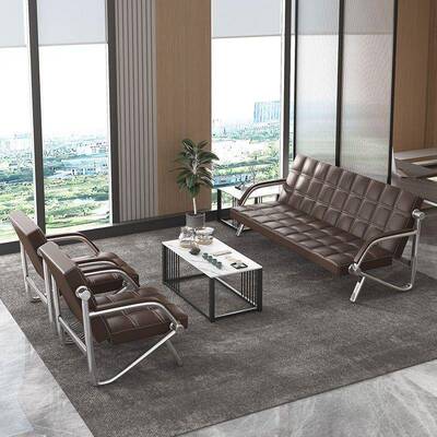 办公室极简铁艺茶几沙发椅组合适用6人以上商务接待高档自然透气