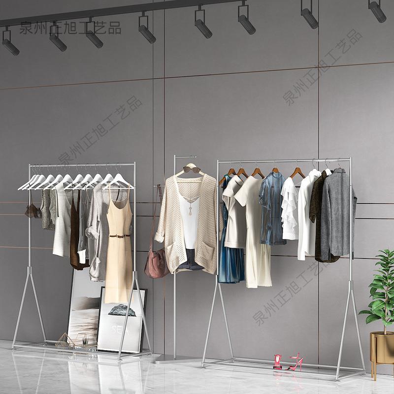 服装店展示架男女装店服装挂架落地式侧挂包架童装男女装银色货架