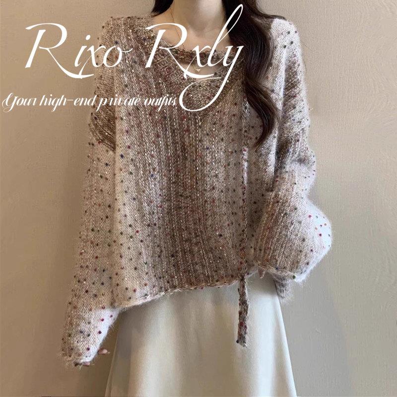 RIXO RXLY美式复古渐层色毛衣女春秋季小众设计感宽松慵懒风上衣