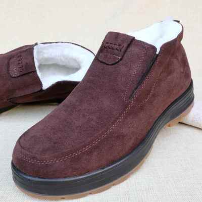 高档北京老布鞋冬季加男厚保暖中老爸年羊毛棉鞋灯芯绒柔软防滑爸