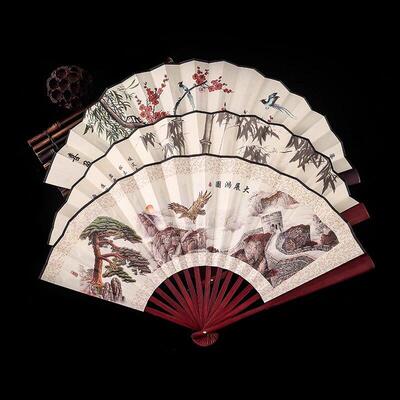 Vintage Silk Folding Fan Retro Chinese Japanese Bamboo Hand