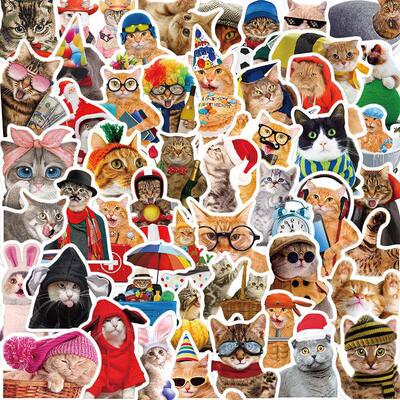 50PCS Cat MEME Funny Animals Stickers Vintage Toy DIY Kids N