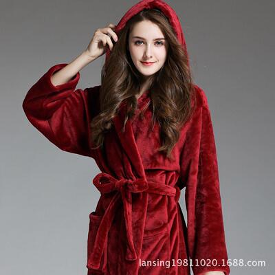 Super Soft Gray Plush Hooded Women's Robe