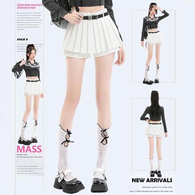 MASS白色半身裙百褶裙女夏季2025新款高腰显瘦辣妹防走光短裤裙裤