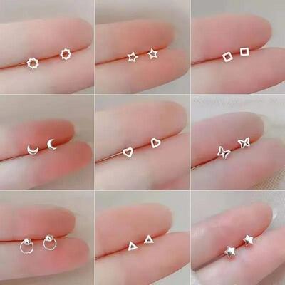 Korean Mini Small Heart Stars Stud Earrings For Women Studen