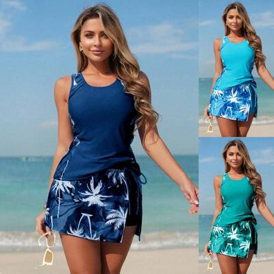 Womens Conservative Swimsuit Set High-Waisted Briefs Design