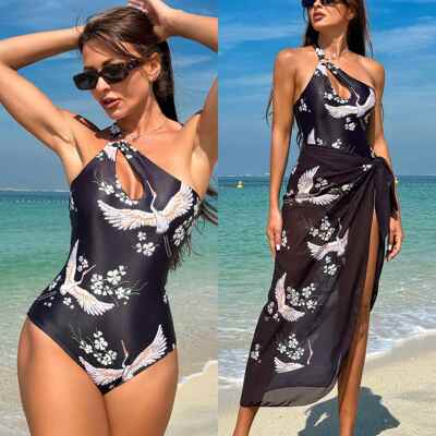 Swimsuit year one-piece single shoulder printed one-piece