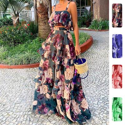 TwoPiece Set Womens Floral Print Ruffle Trim Crop Cami Top