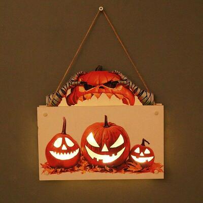 2pcs Halloween wooden door signs hanging decorative lights