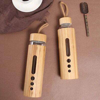 Glass Water Bottle with Bamboo Sleeve 500ml Borosilicate Gla