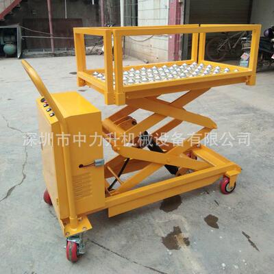 充电移动式液压平台车带护栏升降手堆车半电动搬运平台车