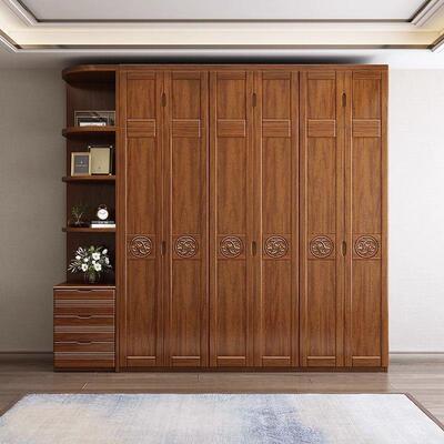 式胡桃衣木实木柜全实木家用卧中室大小户型储原木质雕花HMJ-608