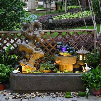 户外阳台循环水系流水摆件石磨庭院布置水景鱼缸石槽鱼池造景观