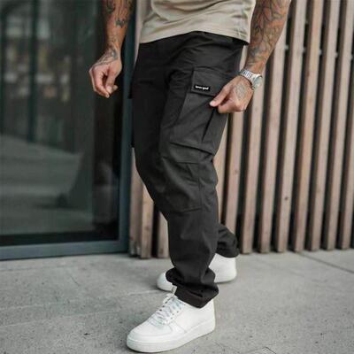 Men's loose solid color jogger pants with drawstring