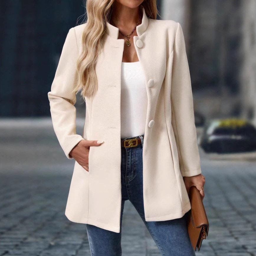 Women Winter Overcoat Mid Stand Collar Single Breasted Coat