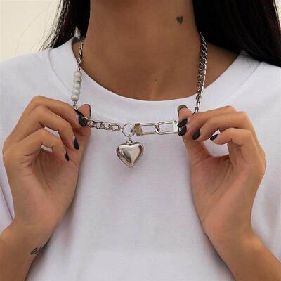 Salircon Punk Stainless Steel Heart Pendant Necklace for