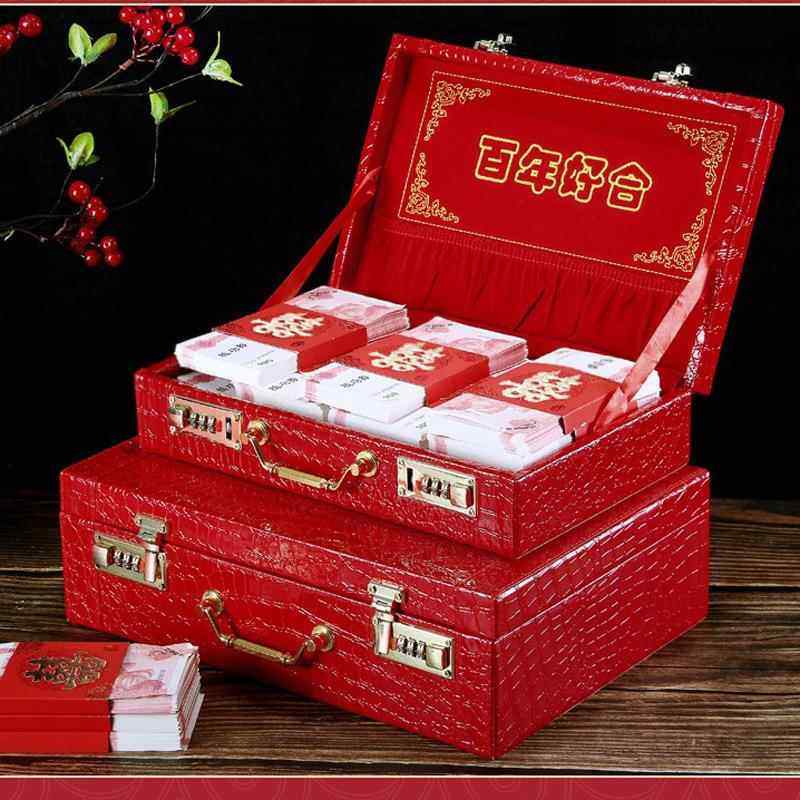 彩礼箱礼金箱结婚箱新娘用婚庆皮箱彩礼钱盒子大中小红箱子陪嫁箱