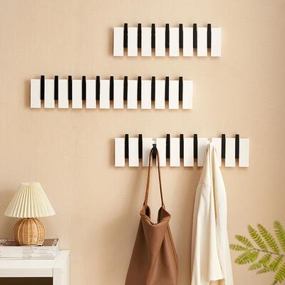 生谋琴键钢挂衣架壁ltao7823挂墙免打孔上进门口玄关实木挂钩入户