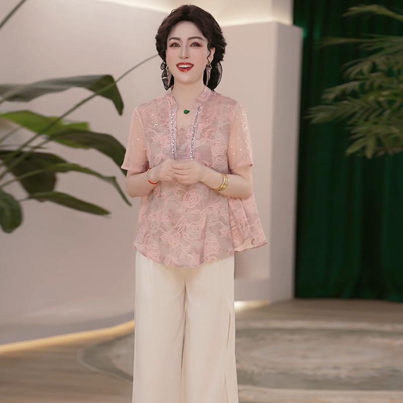 2026新款夏季妈妈装薄款时尚套装衬衣中老年女装洋气减龄T恤衣服