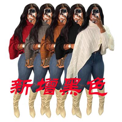 【Plus Size】 Solid Batwing Sleeve High Neck Sweater, Casual