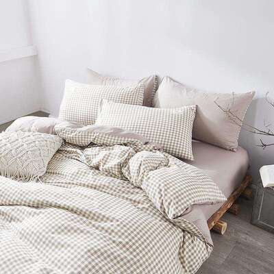 日式简约罩床上四件三套格子被套套被宿wa7741舍床单件单人双人床