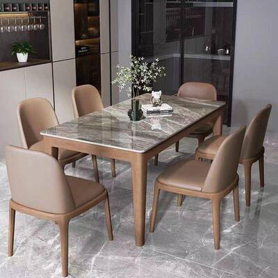 意式岩板餐桌椅组合现代简约家用全实木小户型轻奢长方形西餐桌