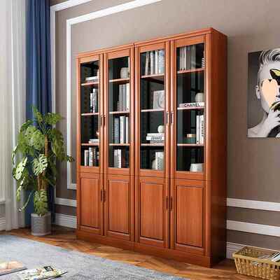 全实木书柜架书橱书RCI带玻璃件门现代简约中组式合办公室文柜纯