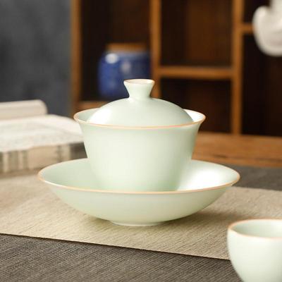 陶瓷汝窑天青三才盖碗茶杯大号泡茶器敬茶碗带盖家用功夫茶具套装