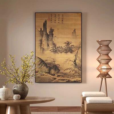 宋代美学风景禅意装饰古画客厅玄关茶室走廊挂画新中式踏歌行竖版