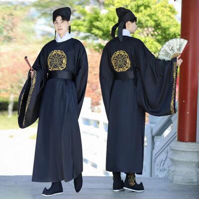 汉代男子黑圆领长袍唐代官服覆古古式长袍中国风格正宗武林风格剑