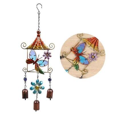 Vintage Wind Chimes Metal Glass Bird Butterfly Ornament
