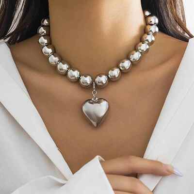 thewangs studioBig B Ball Beaded Chain and Heart Pendant Ne