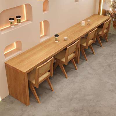 北餐欧商用靠墙实木桌矮椅组合奶茶咖啡餐饮店吧台原wyy20251桌长
