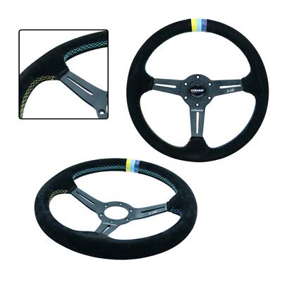 跨境热销14英寸GREDDY汽车改装快拆方向盘通用三色个性赛车转向盘