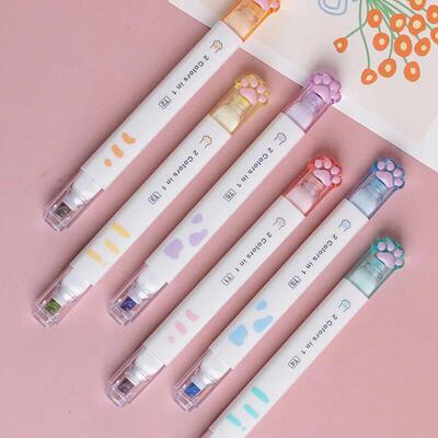 6 pcs/pack Kawaii Cat Claw Double Head 12 Color Highlighters