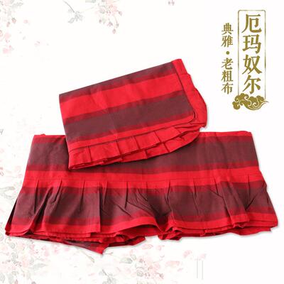 厂家直销 老粗布三件套 手工制作荷叶边三件套 厄玛努尔粗布