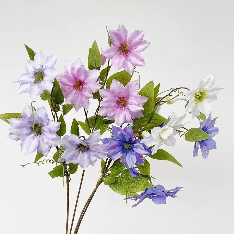 仿真花单枝铁线莲 线型花材 婚庆摄影布置假花 客厅桌面阳台绢花