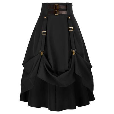 Retro high waisted Gothic style midi skirt复古高腰哥特风半裙