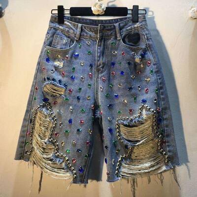 Baggy Shorts Men Diamond Waist Cowboy Sweatpants Hip Hop