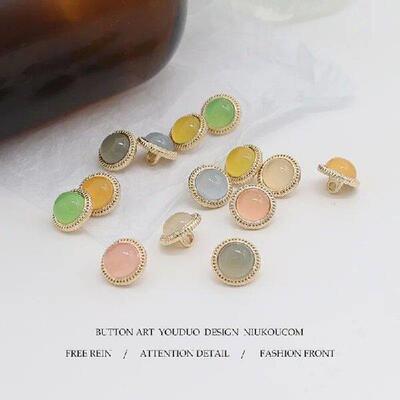 10Pcs French Casual Cute Color Jelly Gold Rim Metal Buttons
