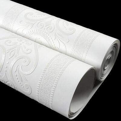 白色仿硅藻泥墙纸竖条纹欧式卧室客厅海吉布墙布海基布无纺布壁纸