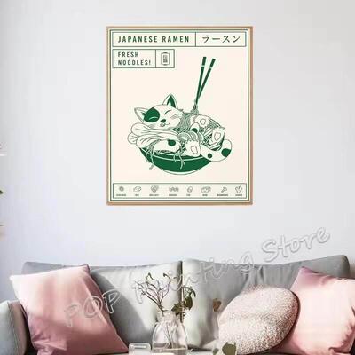 Cat Dumpling Ramen Poster Cartoon Canvas Wall Decoration Art