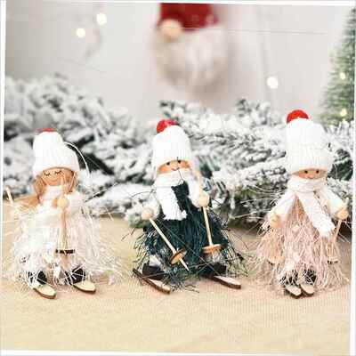 Christmas wood fiber fringe yarn ski doll pendant ornament