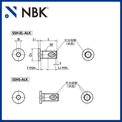 NBKSSHS-AK内六角AQH极短不头钢省空间带尼龙熔敷螺栓机械锈配L件