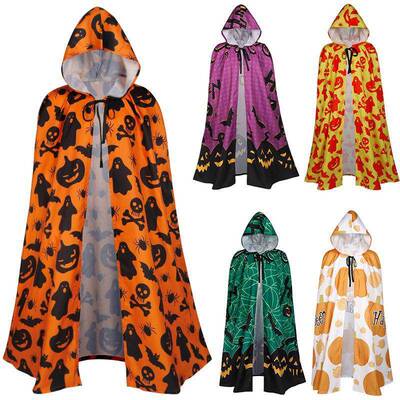 Halloween Cape Cloak Pumpkin Print Wizard Masquerade