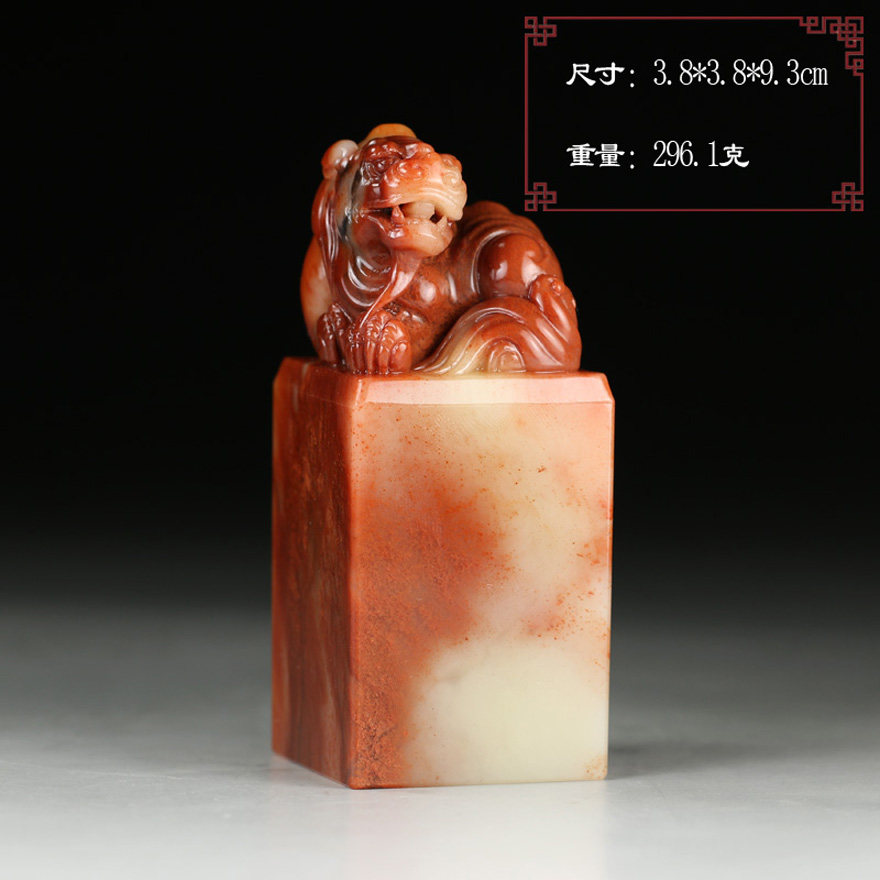 【孤品珍玩】寿山老性芙蓉石威风古兽印章闲章书画章名字章p2364