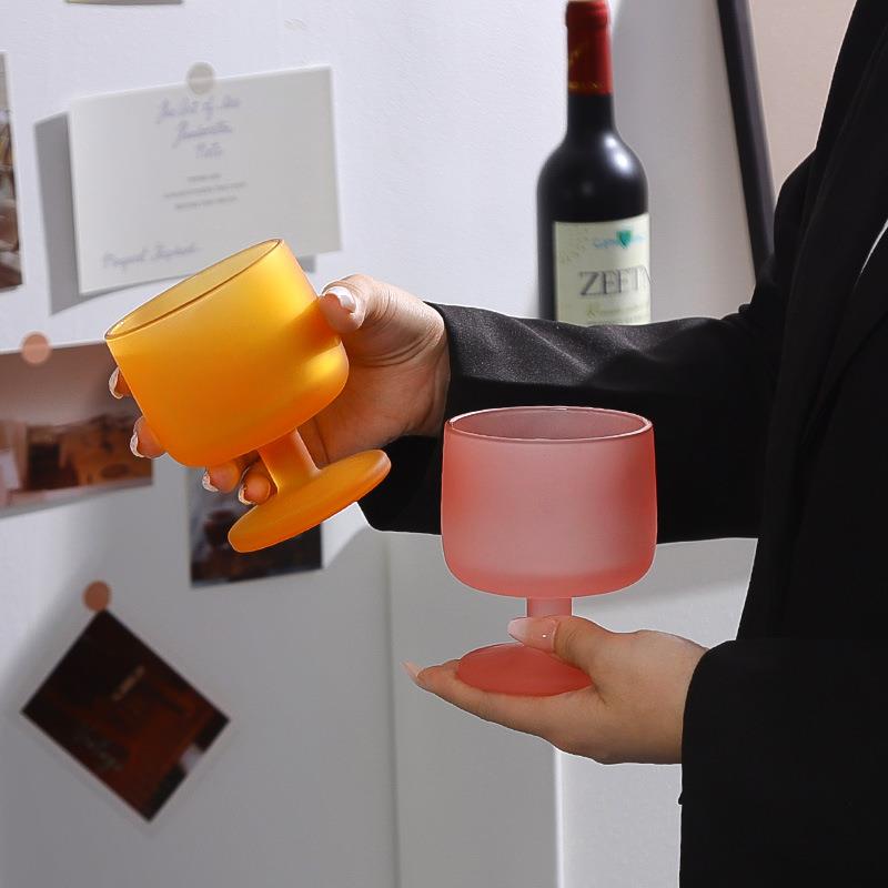 高级感磨砂橙落日暮光之杯ins氛围感香槟杯甜酒杯葡萄酒杯果汁杯